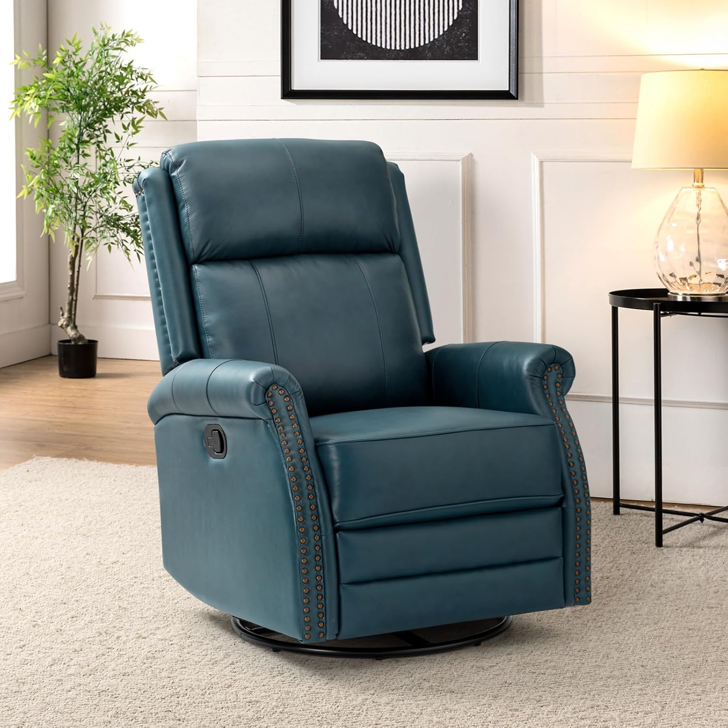 Amazon.com: HULALA HOME Genuine Leather Swivel Rocker Recliner with ...