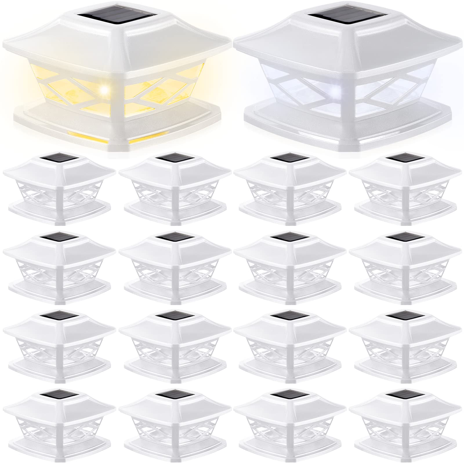 16 Packs Solar LED Post Cap Lights Outdoor Fence Post Cap Lights ...