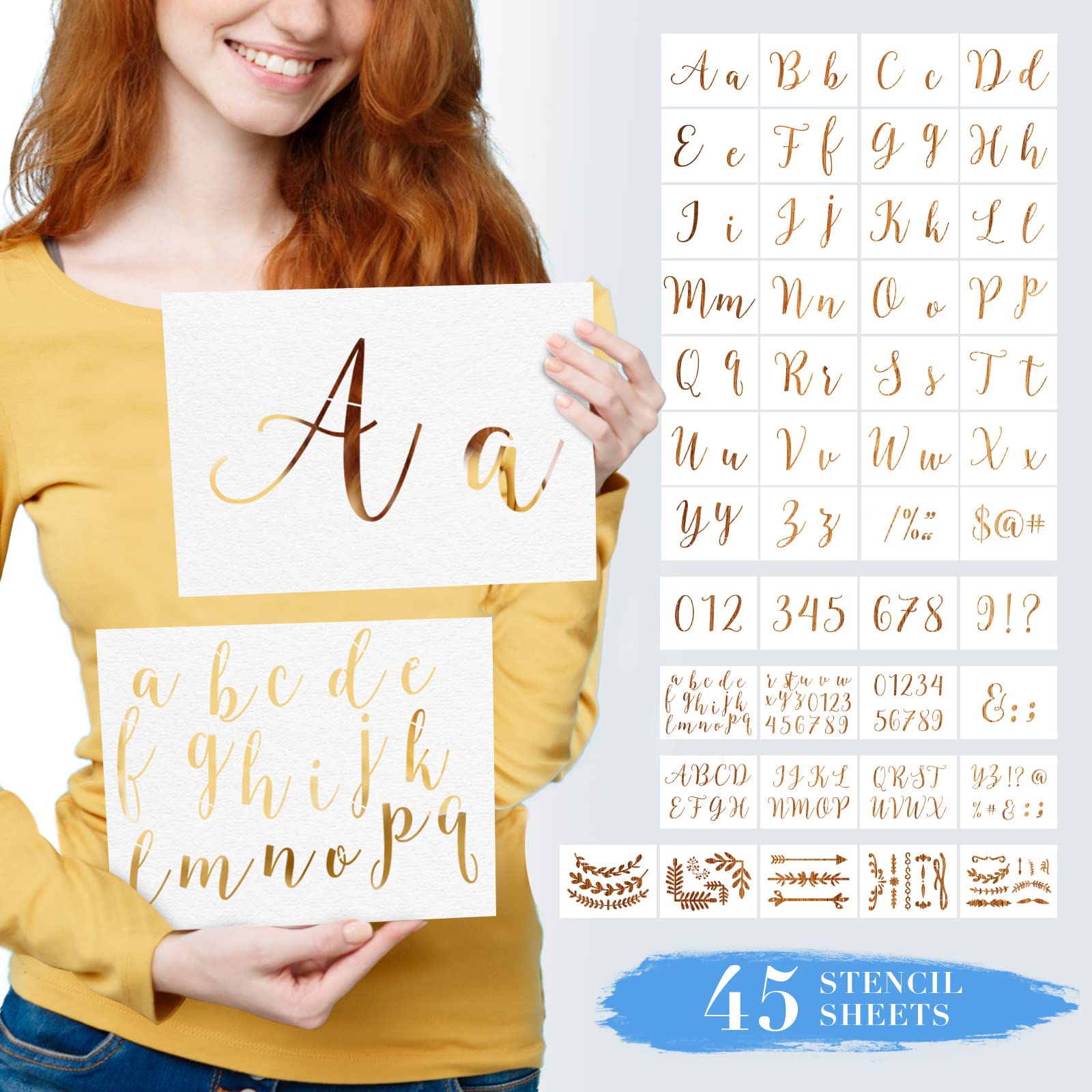 Buy 45 Pieces Calligraphy Stencil Set, Reusable Cursive Letter Stencil ...