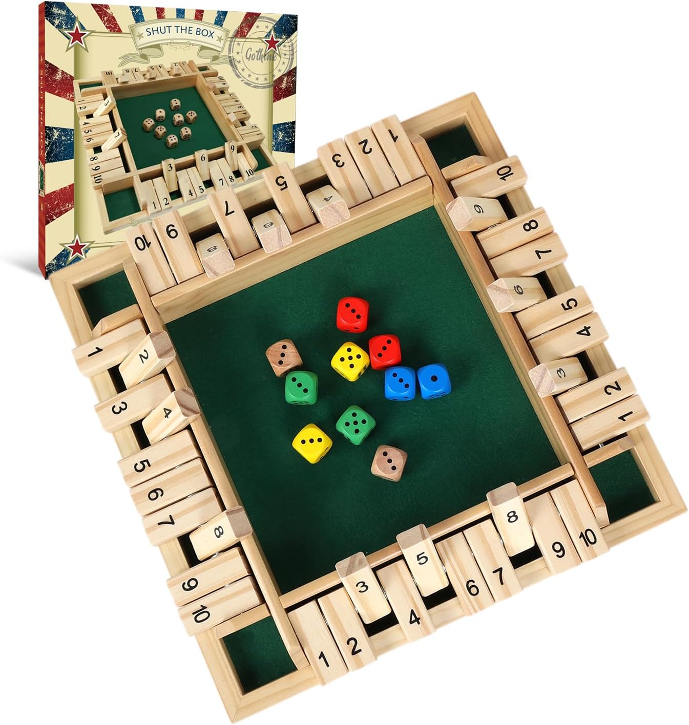 Amazon.com: GOTHINK 1-4 Player Shut The Box Dice Game, 11.5-inch Wooden ...