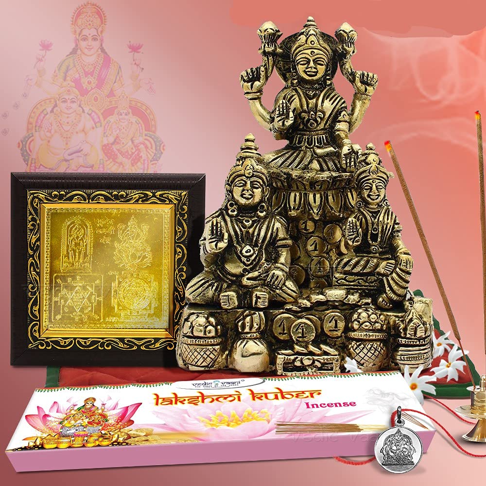 Buy Vedic Vaani Treasure Lord Kubera with Goddess Lakshmi and Ridhhi ...