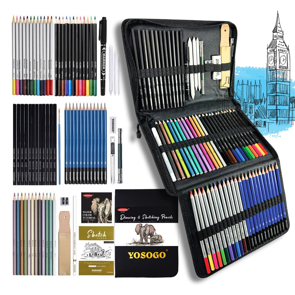 Yosogo 75- Piece Drawing & Sketching Pencils Set, Mix Media Artist Kit ...