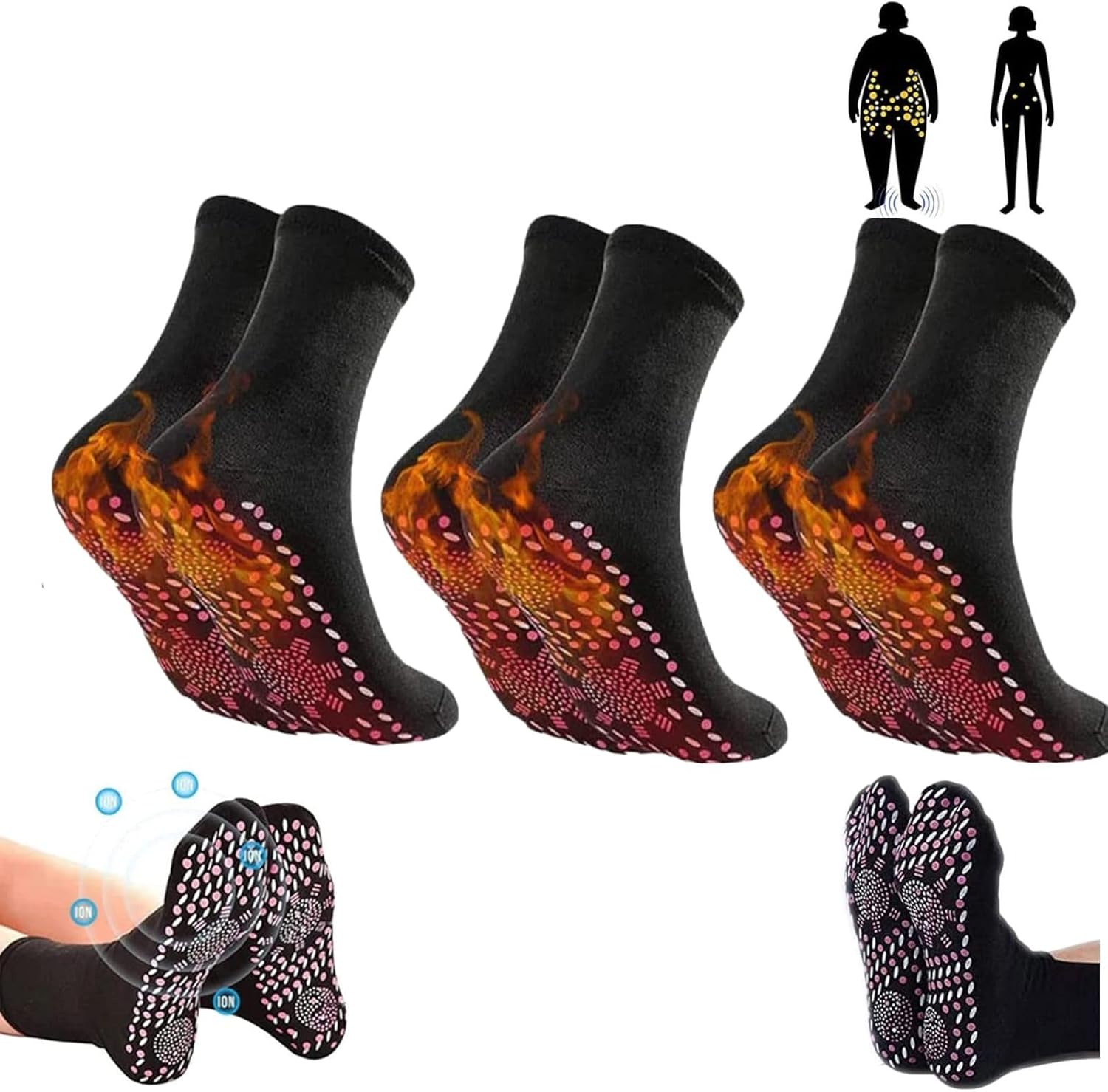 Amazon.com: QUAAM 3Pair AFIZ Tourmaline Sli_mming Health Sock ...