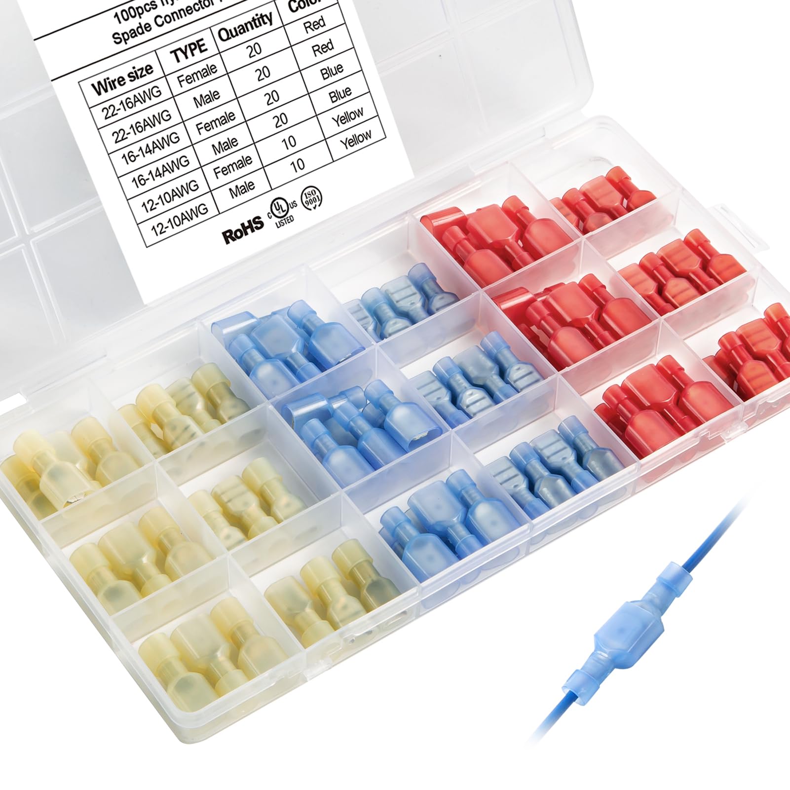 Snapklik.com : Spade Connector Male And Female Kit 22-10 Gauge, 100pcs ...