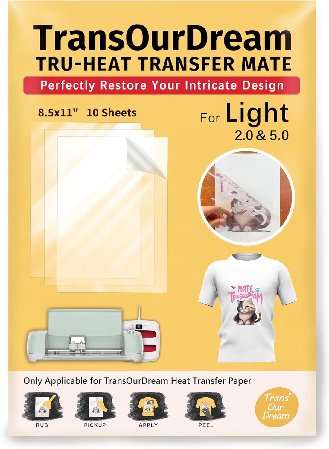 TransOurDream Tru-Heat Transfer Mate for Light T Shirts Transfer Paper (10 Sheets, 8.5"x11 ...