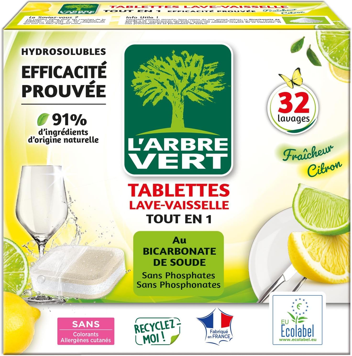 L'arbre vert Lemon Water Soluble All-in-1 Dishwasher Tablets 30 Doses ...