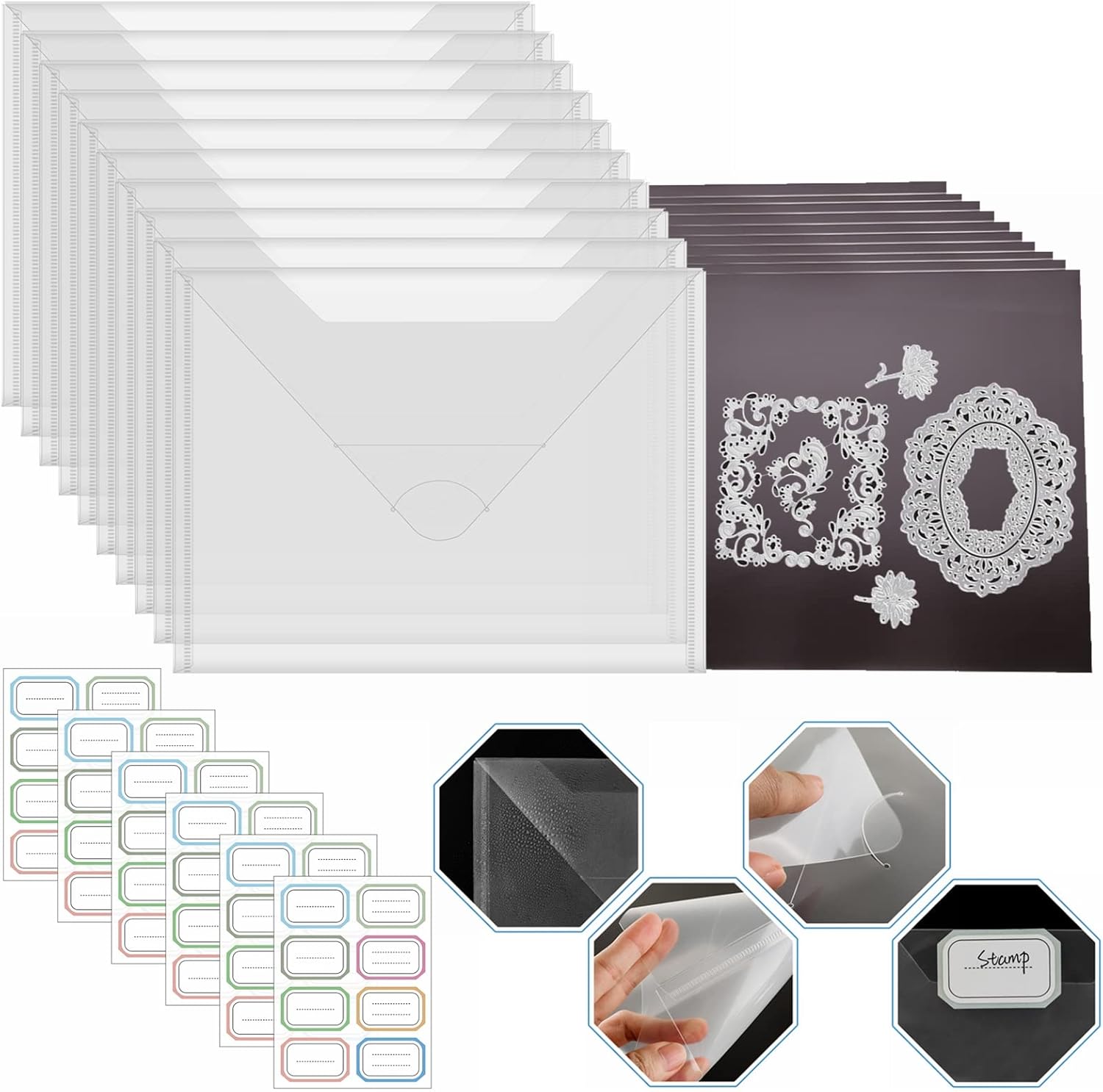 Amazon.com : 10 Pieces A4 Size Clear Plastic Pockets and Rubber Soft ...