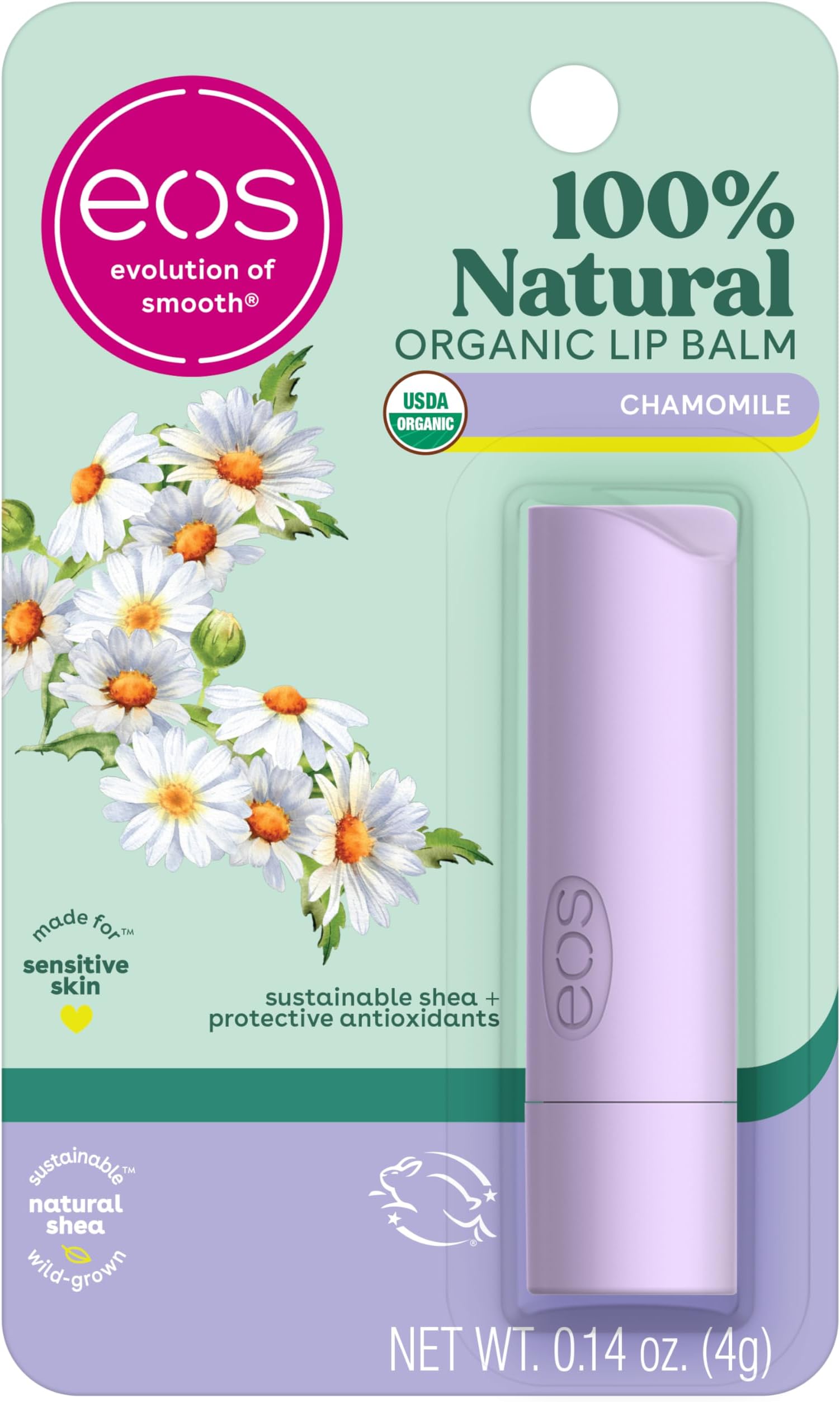 Amazon.com : eos 100% Natural & Organic Lip Balm Stick- Chamomile, All ...