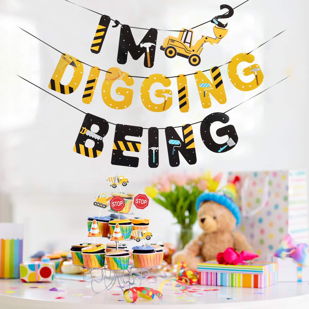 Luxiocio Construction Birthday Banner Decorations Supplies, Truck ...