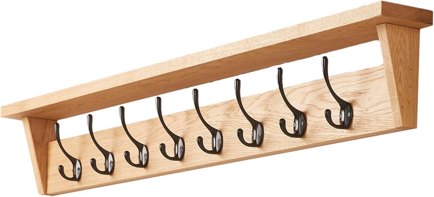 Fox and Grain Solid Oak Coat Rack (8 Hooks) | Wall Mounted Coat Hooks ...