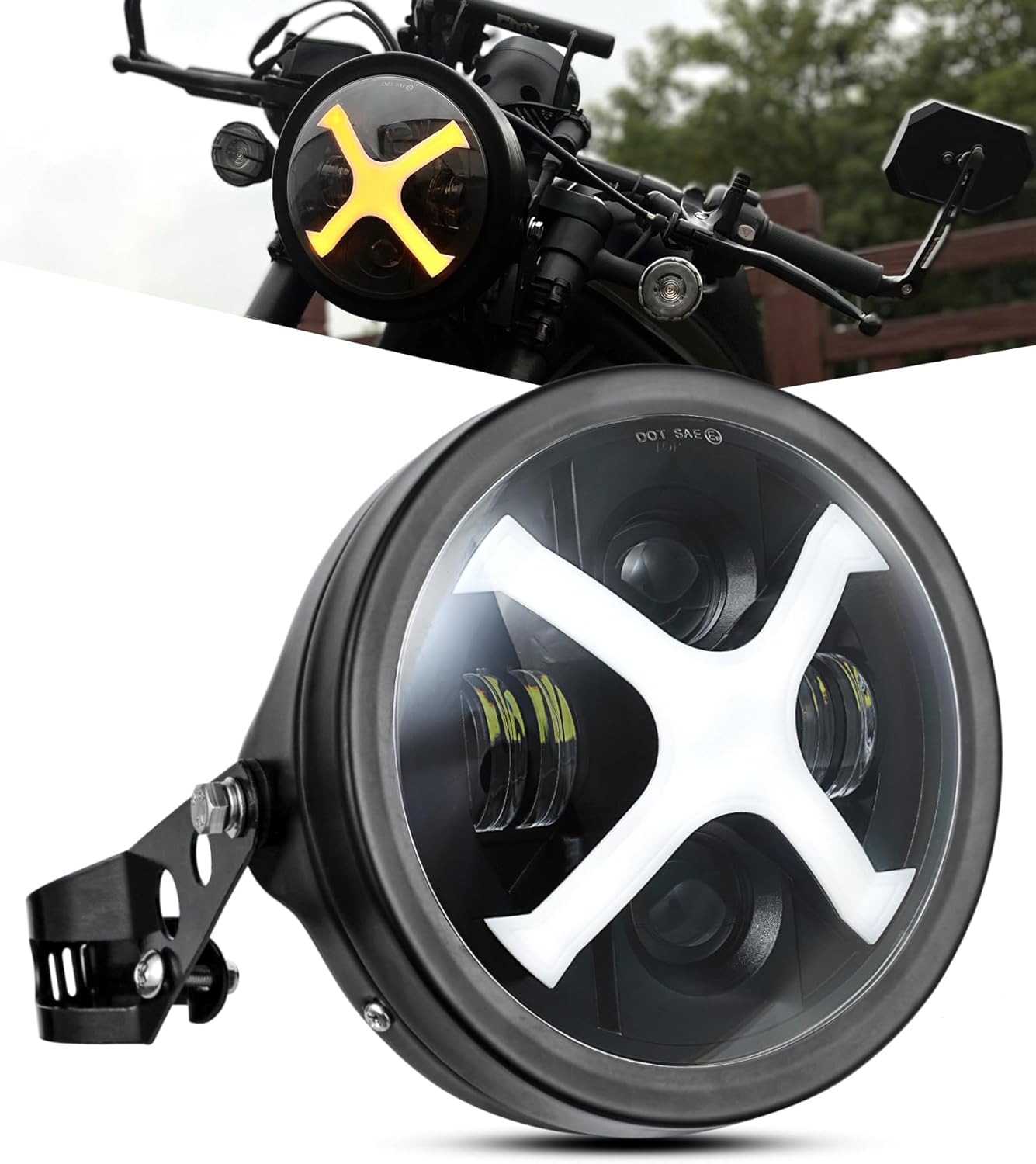Amazon.com: PKEDUO Motorcycle Headlight, White/Amber X DRL 7inch Round ...