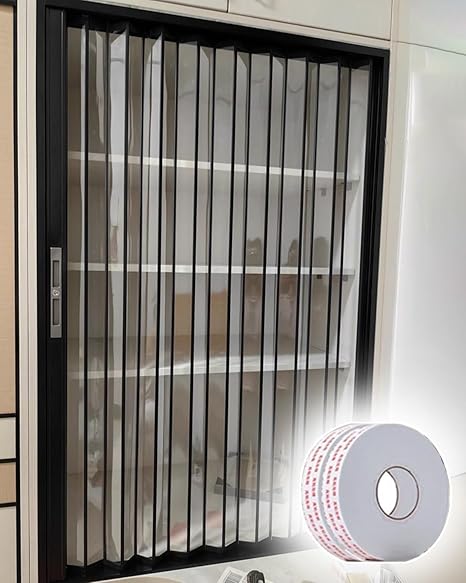 No Drill Folding Concertina Door with Foam Adhesive, Clear Panels ...