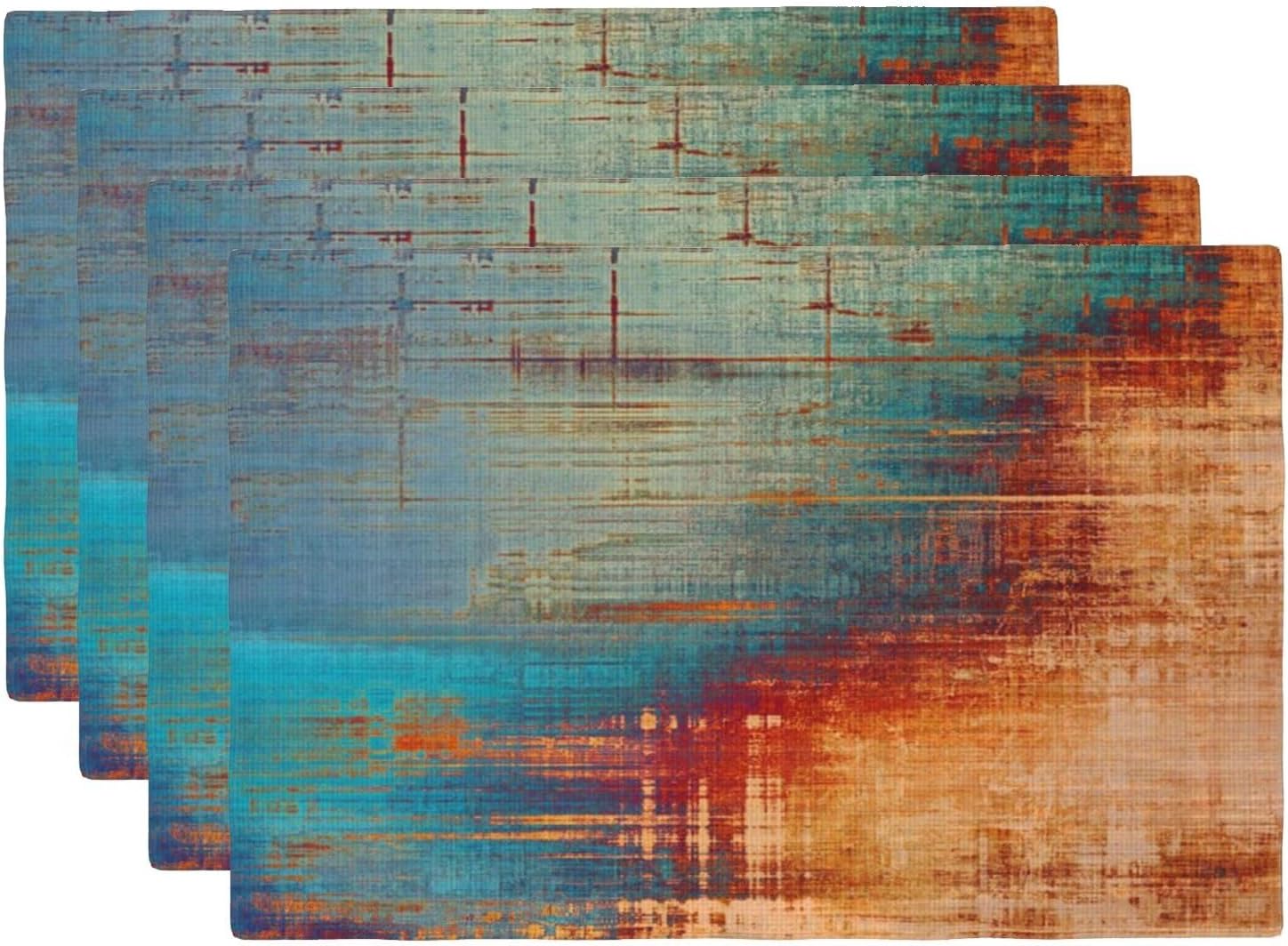 Amazon.com: VIGGINER Blue and Orange Vintage Abstract Placemats Set of ...
