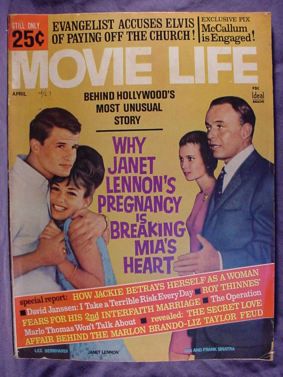 Movie Life Magazine April 1967 Original Issue - Janet Lennon Sinatra ...