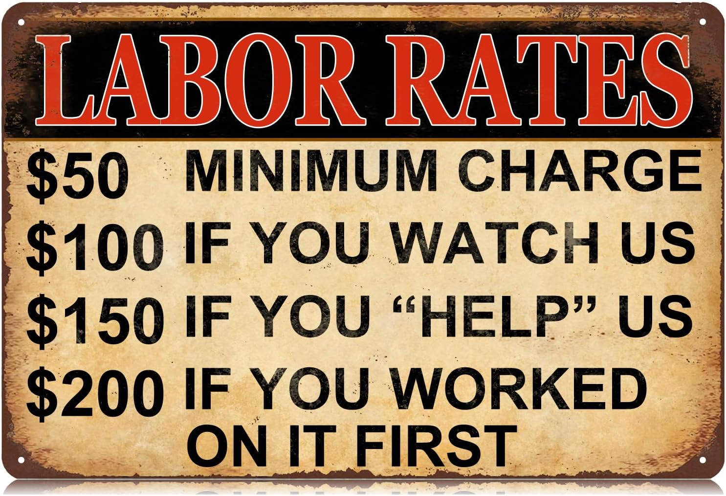 Amazon.com : Labor Rates Metal Tin Signs Funny Vintage Tin Sign Wall ...