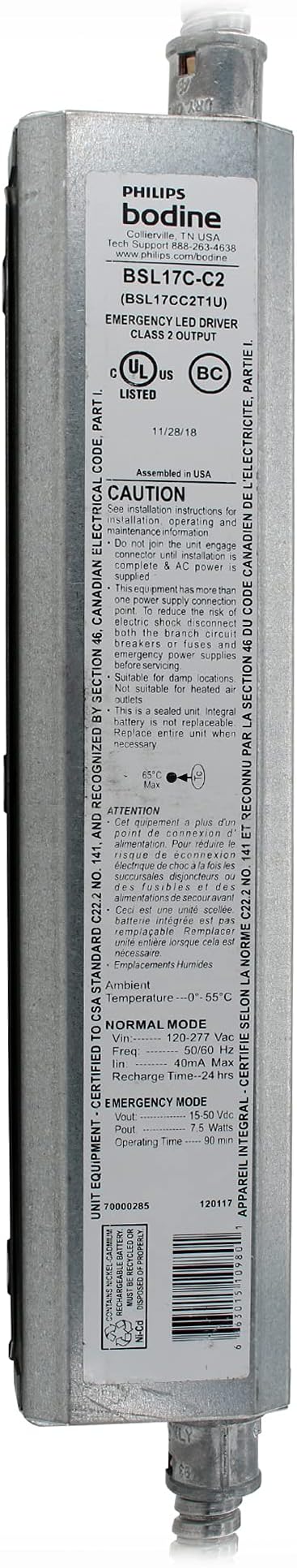 Bodine BSL17C-C2 Emergency LED Driver 120-277 Volt AC Input 15-50 Volt ...