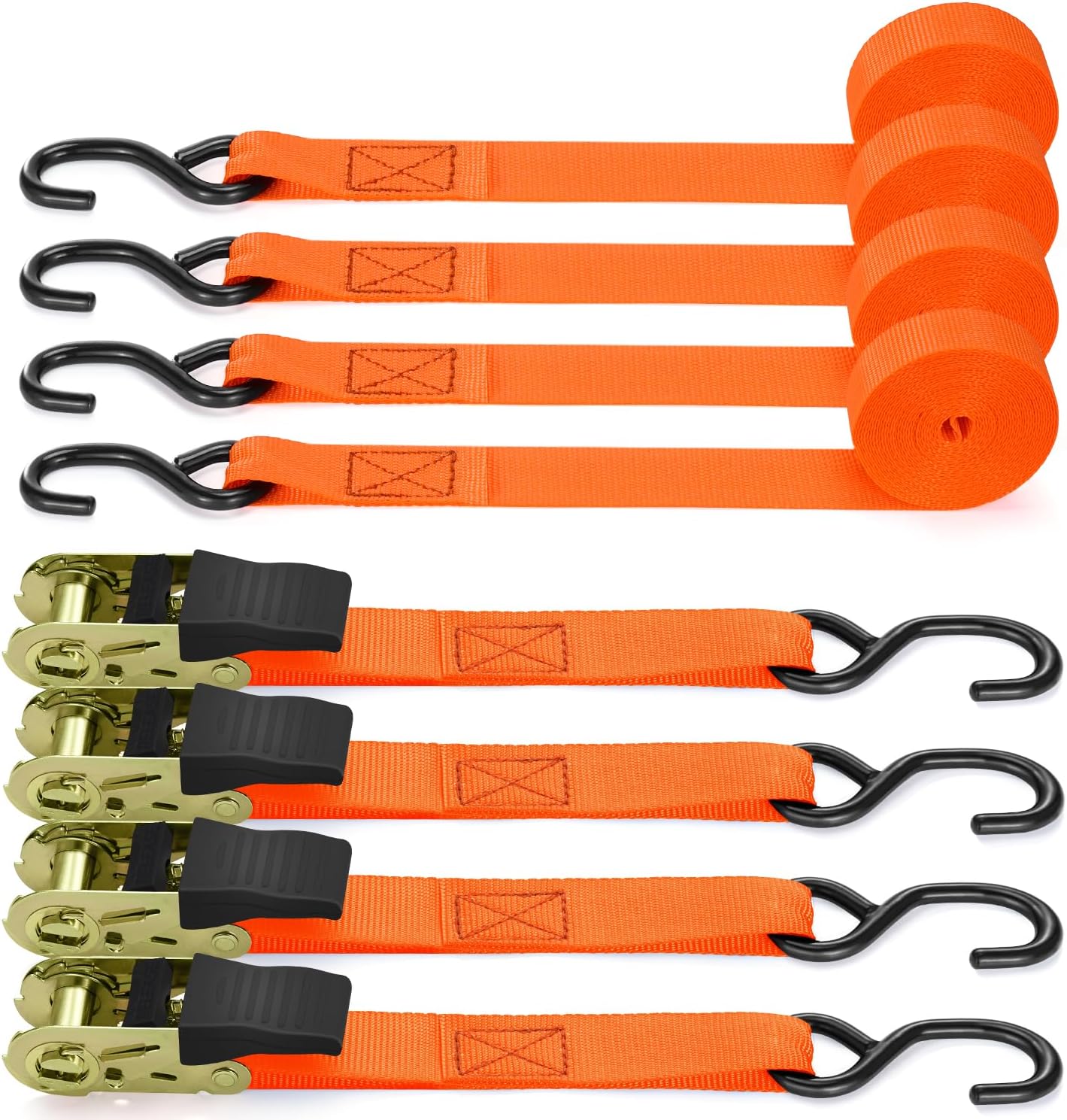 Spanngurte mit Ratsche und Haken 4er Set, 25mm breit 4,5m lang, bis 800kg, Spanngurt orange ...