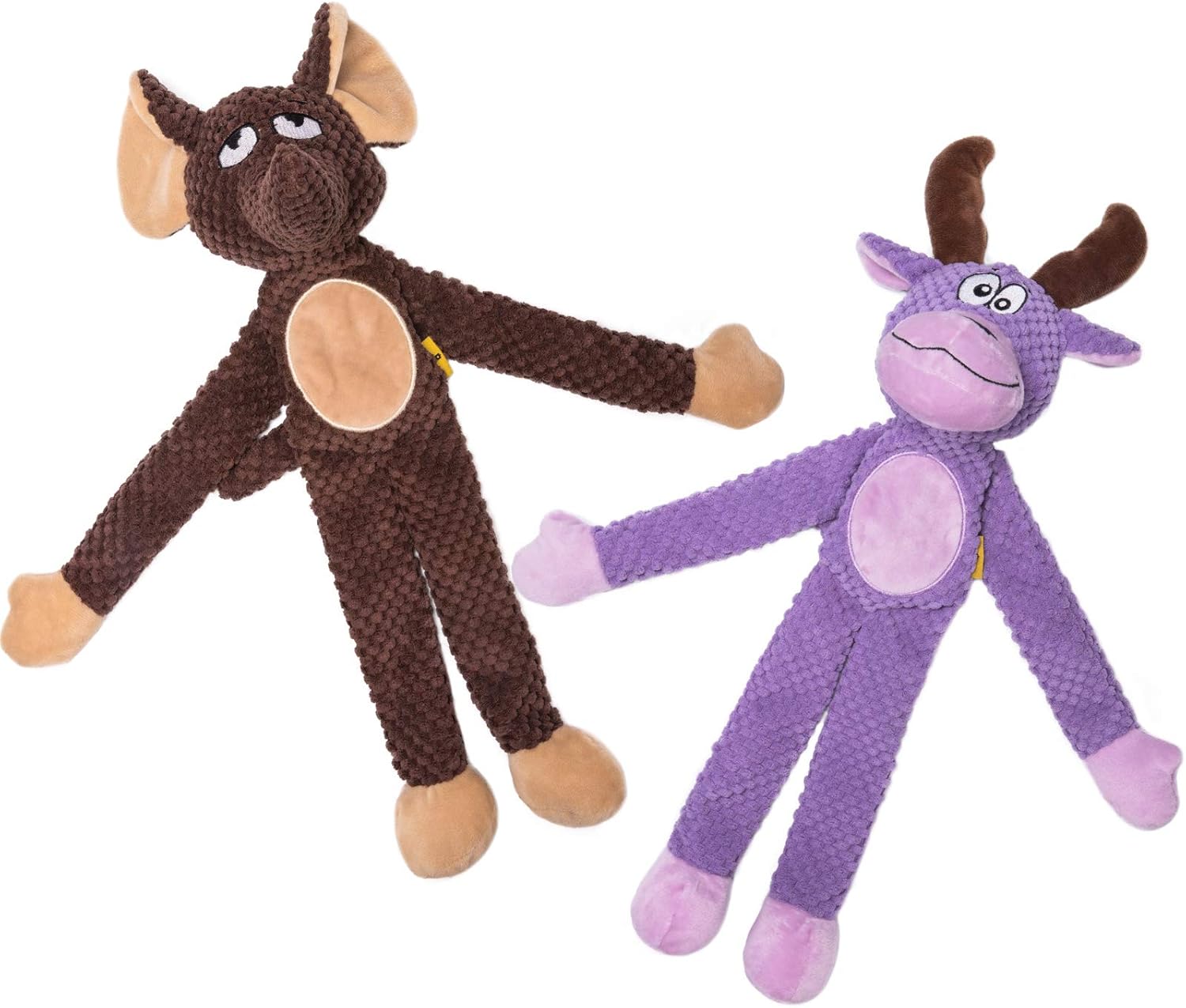 PETSVILLE 2 Pack Extra Long Body No Stuffing Squeaky Plush Dog Toy with ...