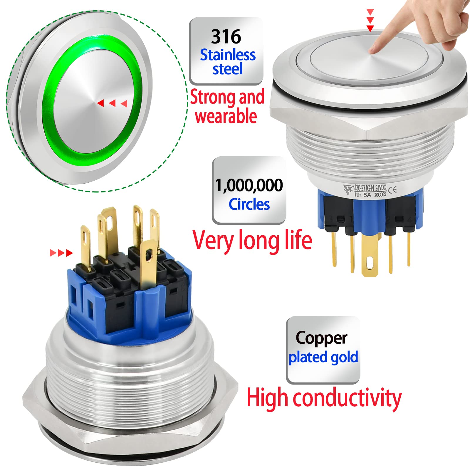 Snapklik.com : Big Momentary Push Button Switch 30mm 1.18in Waterproof IP67