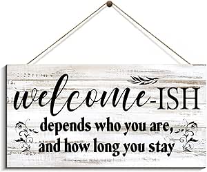 Amazon.com: Welcome-ISH Signs Hanging Wooden Plaque, Welcome Sign for ...