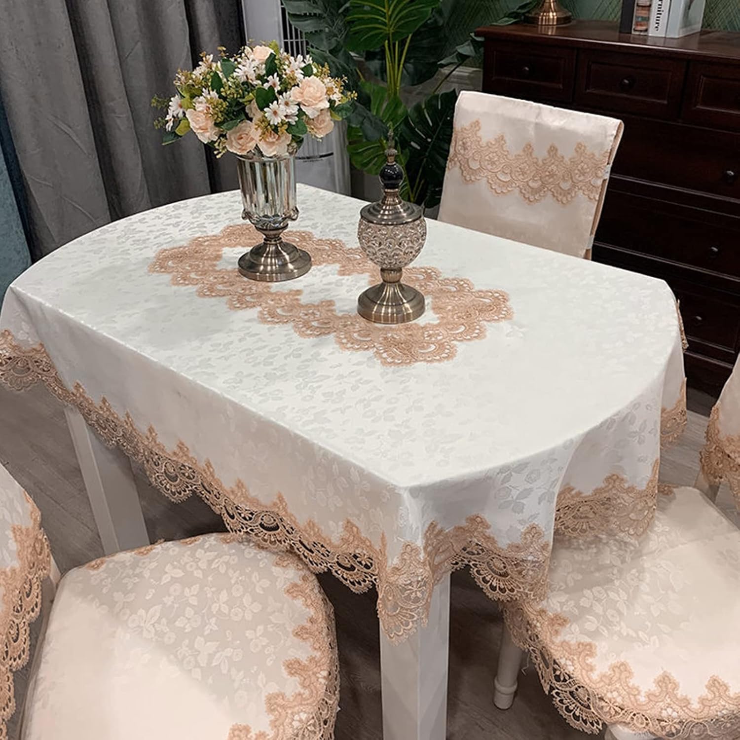 Yizunnu Vintage Embroidered Lace Tablecloth, Floral Oval Table Cover ...