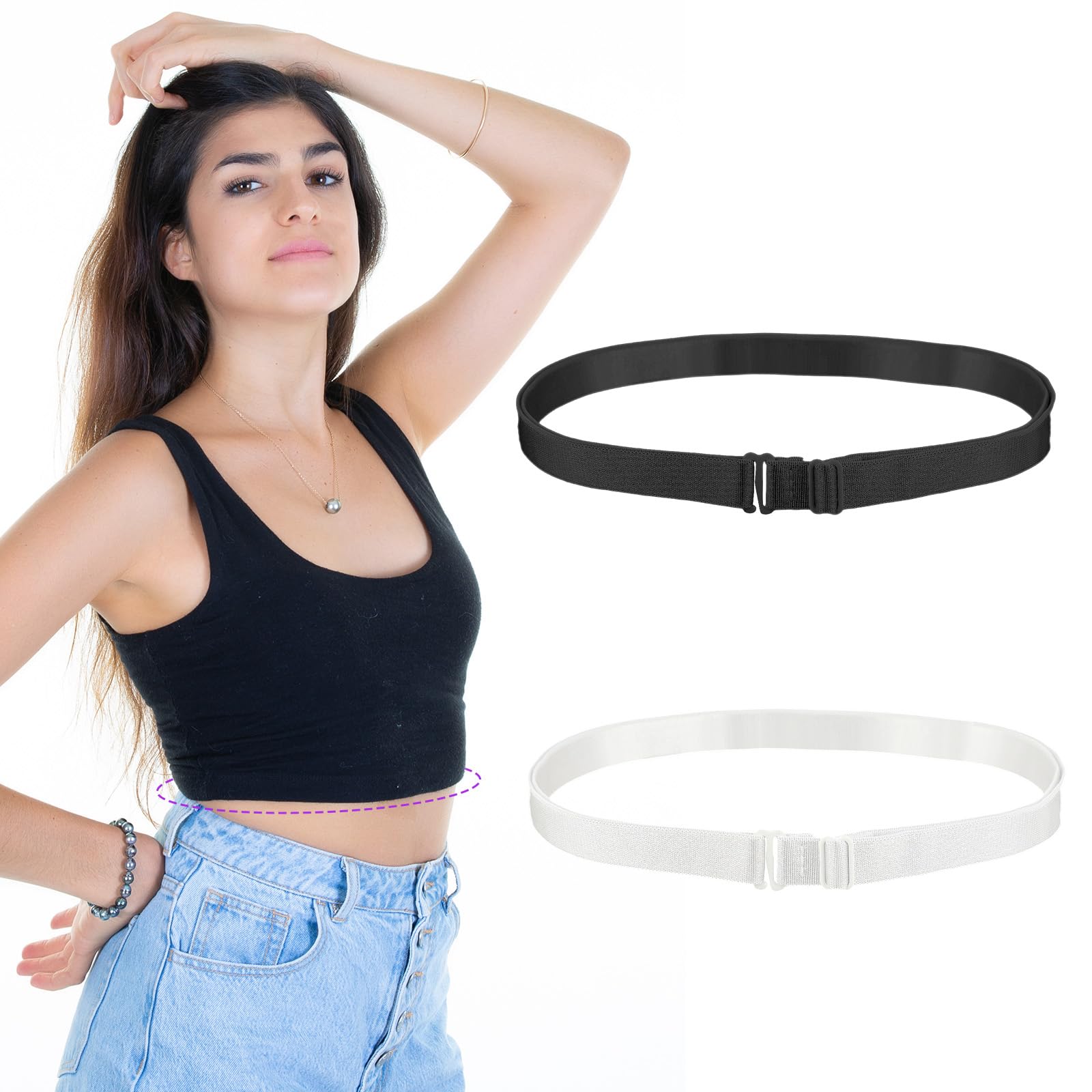Tyqour 2pcs Womens Elastic Belt, Adjustable Tucky Belt to Crop Tops ...