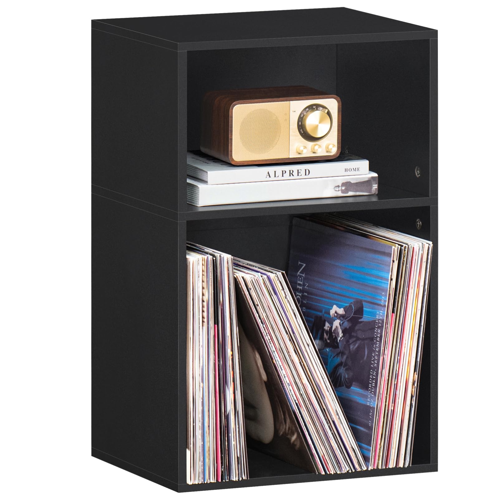 Amazon.com: YAHARBO 2 Cube Bookshelf, Black Record Player Stand with ...