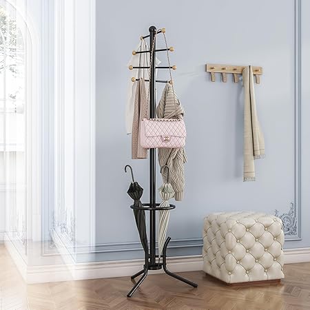 Amazon.com: Tajsoon Coat Rack Stand with Umbrella Holder, Free standing ...