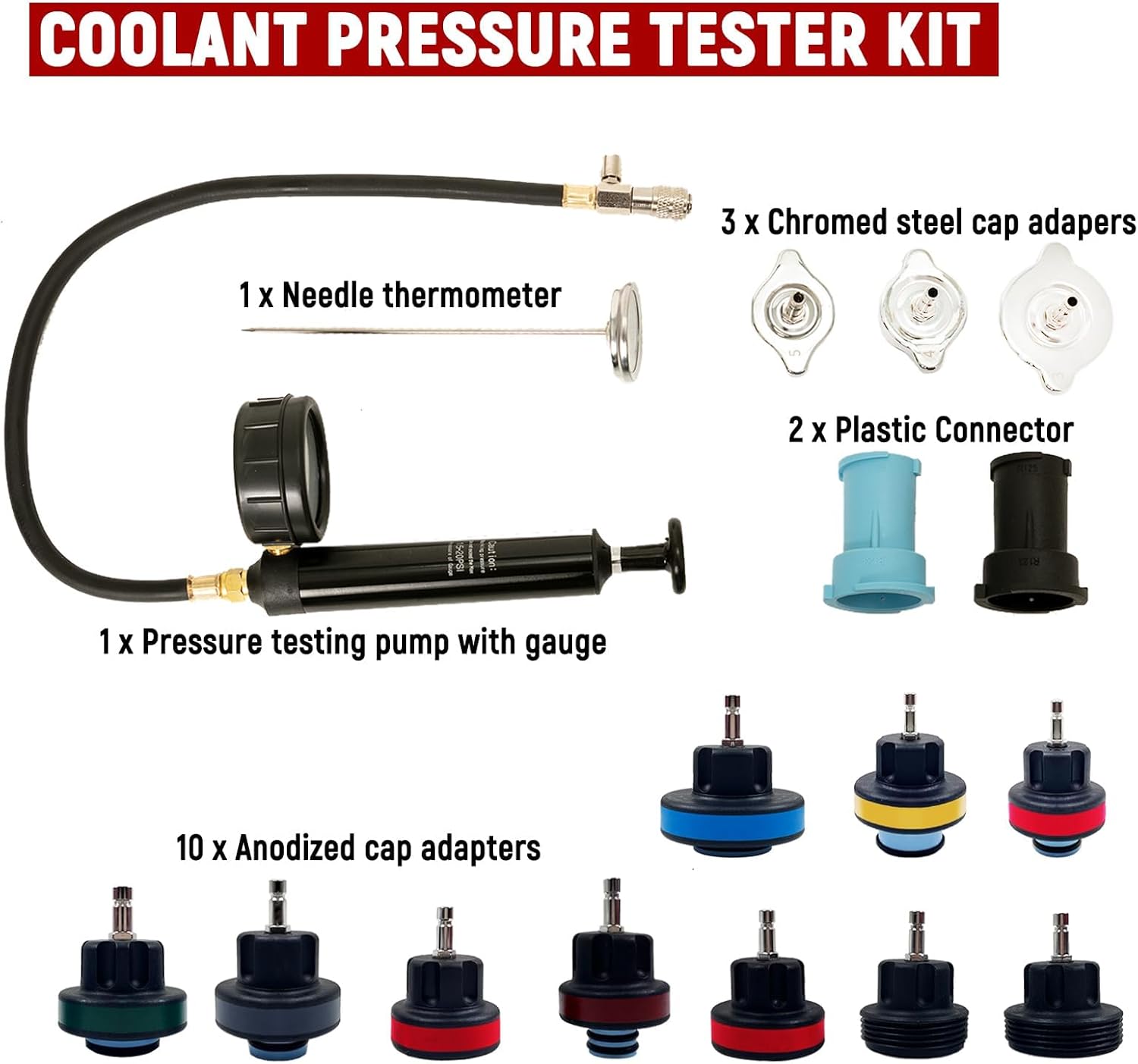 Radiator Pressure Tester Kit 18-Piece Coolant Pressure Tester for ...