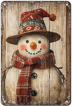 Amazon.com: Blissshow Winter Tin Sign Retro Winter Snowman Metal Sign ...