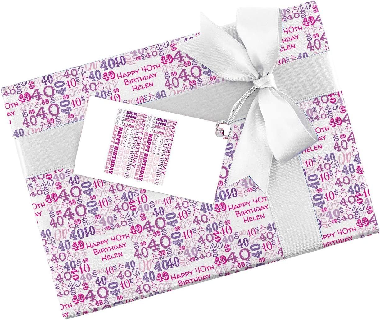 Pink Happy 40th birthday Personalised Wrapping Paper - Gift Wrap 590mm ...