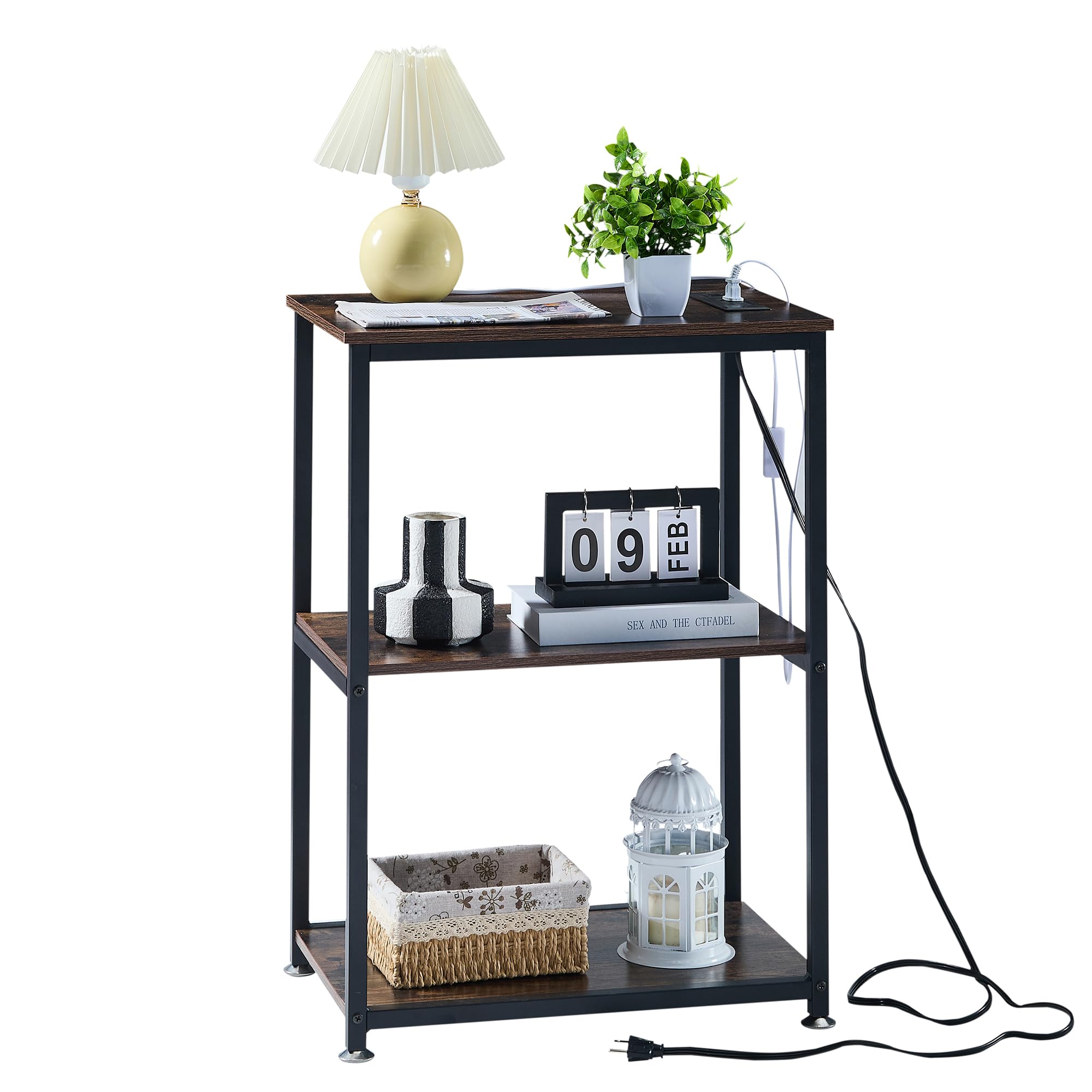 Amazon.com: VECELO Tall End Table with Charging Station, Side Table ...