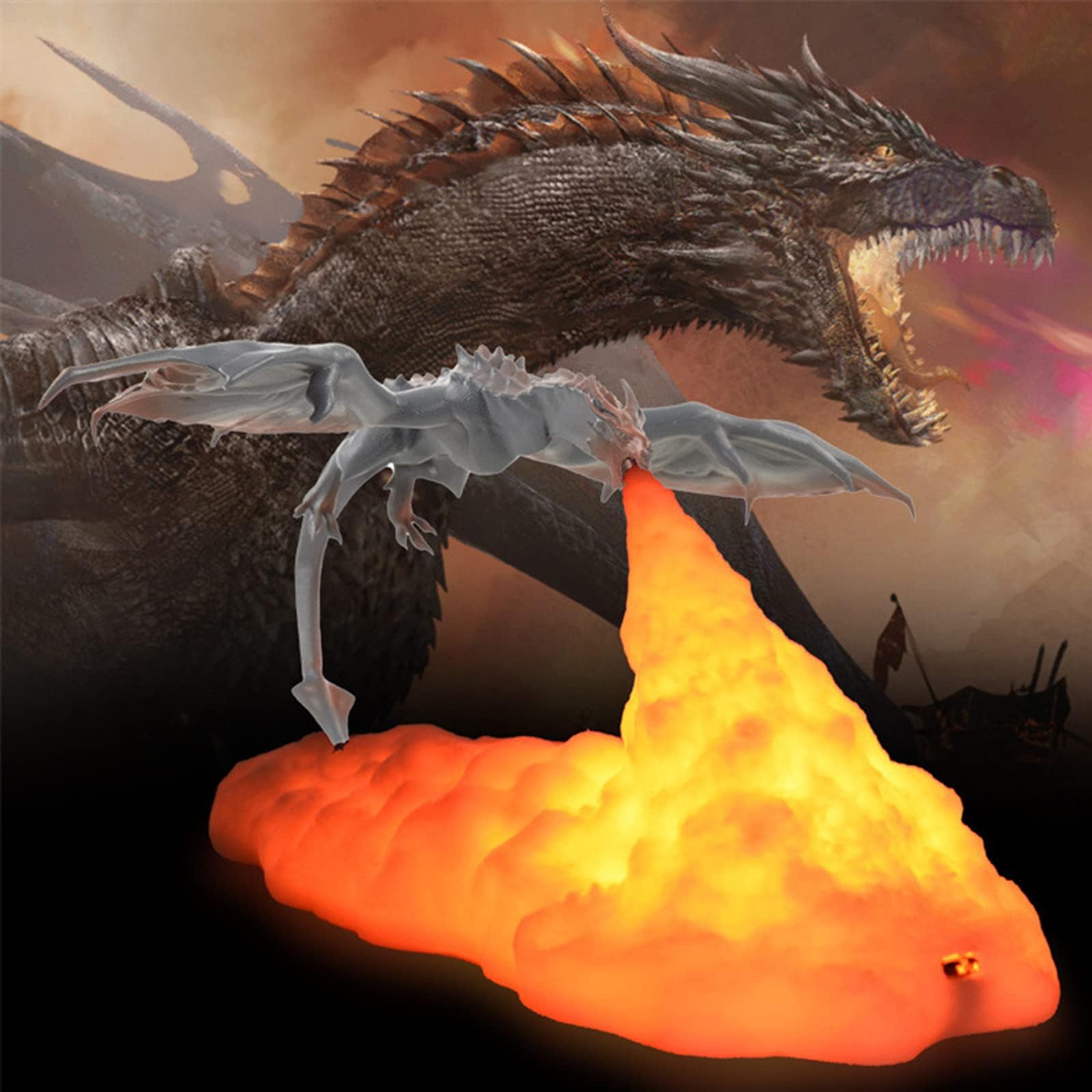 HGomx Fire Dragon Lamp Light, 3D Printed Night Light LED Moon Light ...