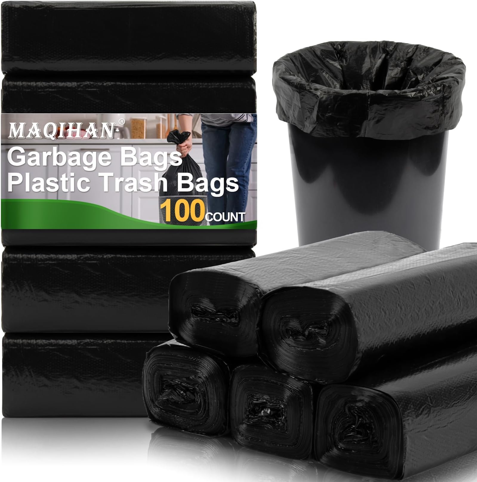 Amazon.com: YYaaloa 100 pcs Small Black Trash Bags with Handles 14x22 ...