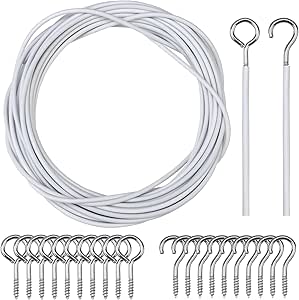 ALLisWE 10M Net Curtain Wire and Hooks Set with 25 Eyes and 25 Hooks ...