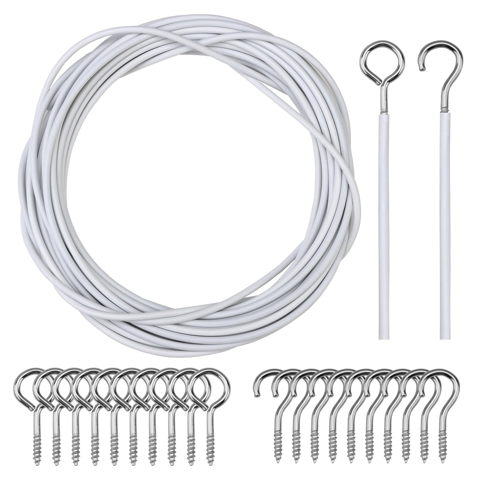 ALLisWE 10M Net Curtain Wire and Hooks Set with 25 Eyes and 25 Hooks ...