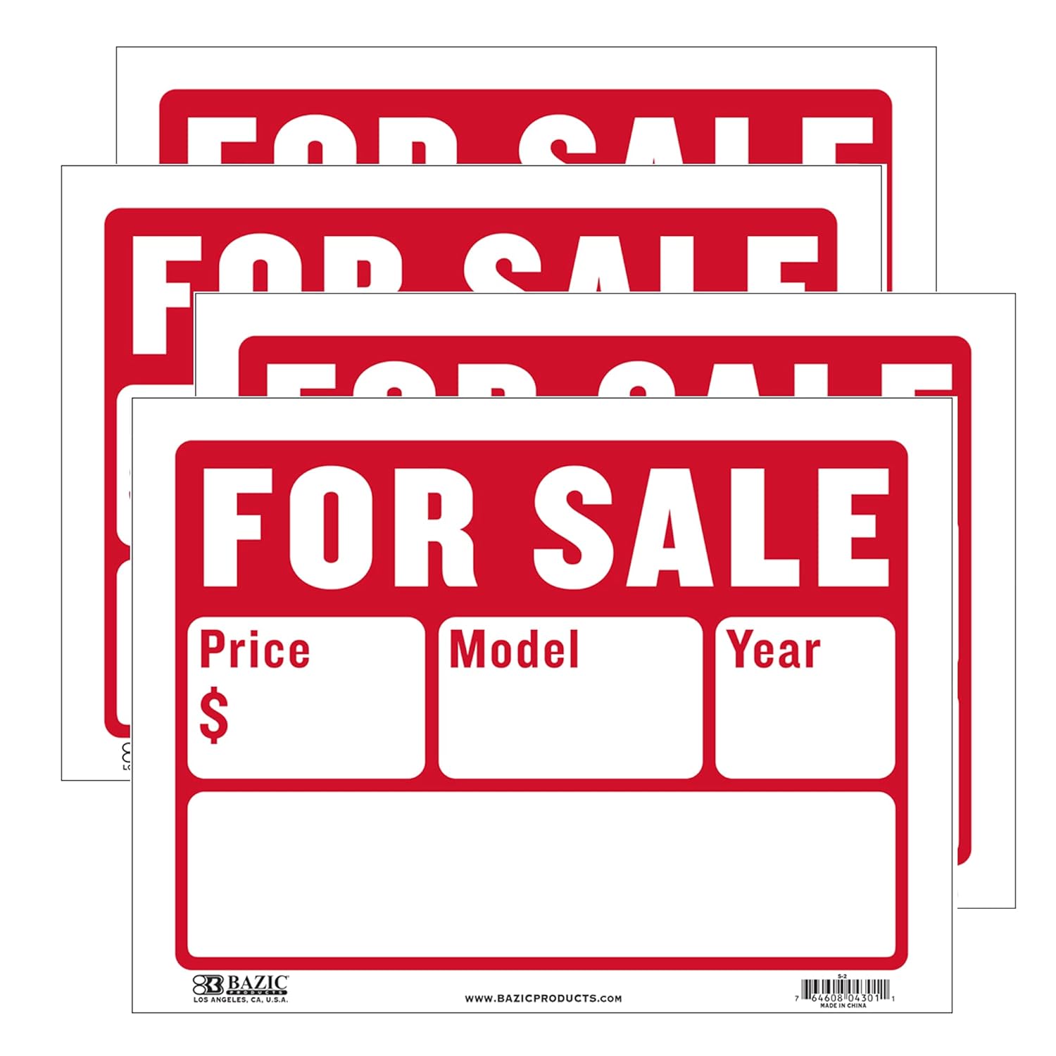 BAZIC 9" X 12" for Sale Sign Car Auto Sales (2-Line), Model Year Phone ...