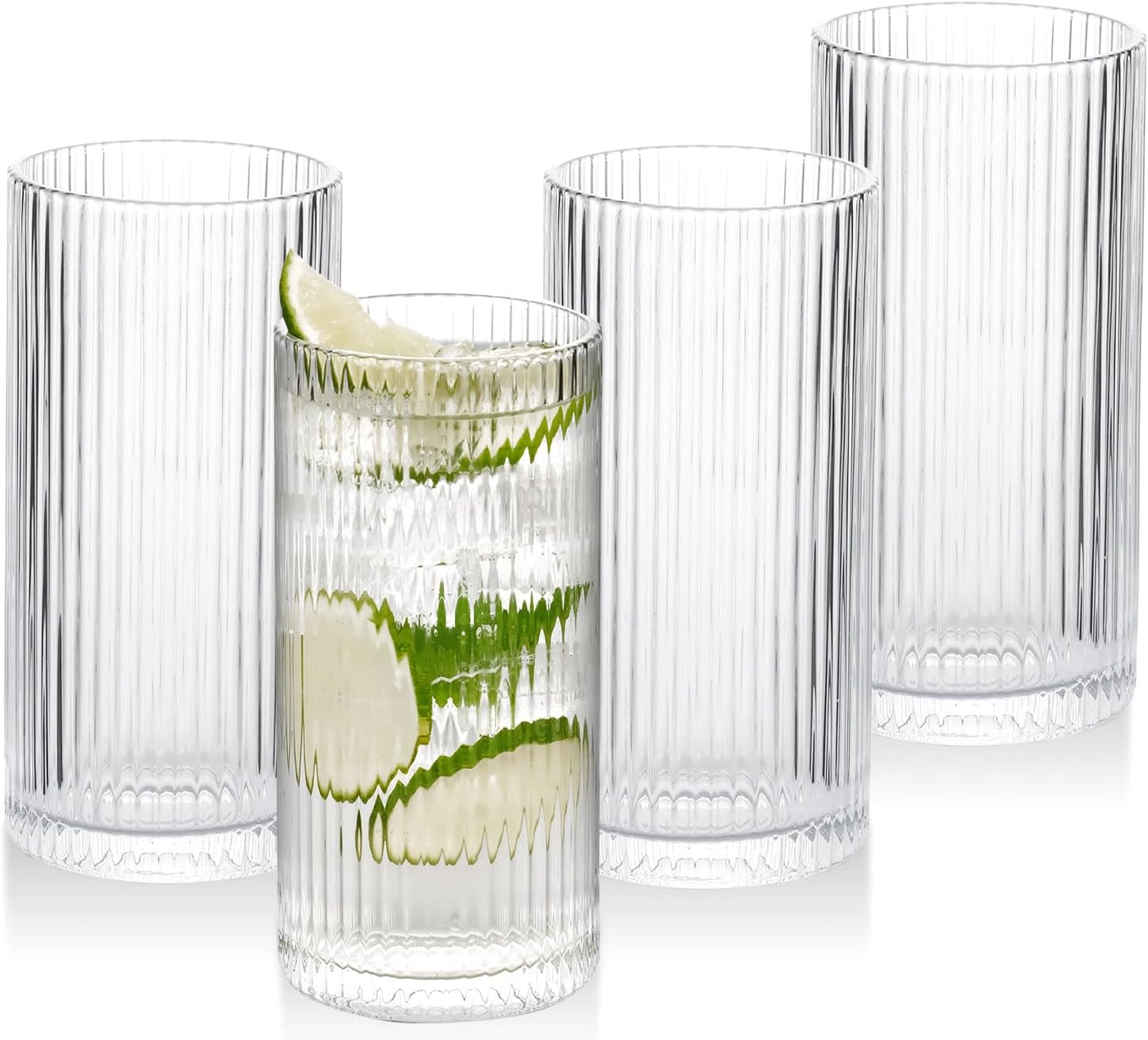 Amazon.com | WHJY Ribbed Glassware Highball Glasses Unique Everyday ...