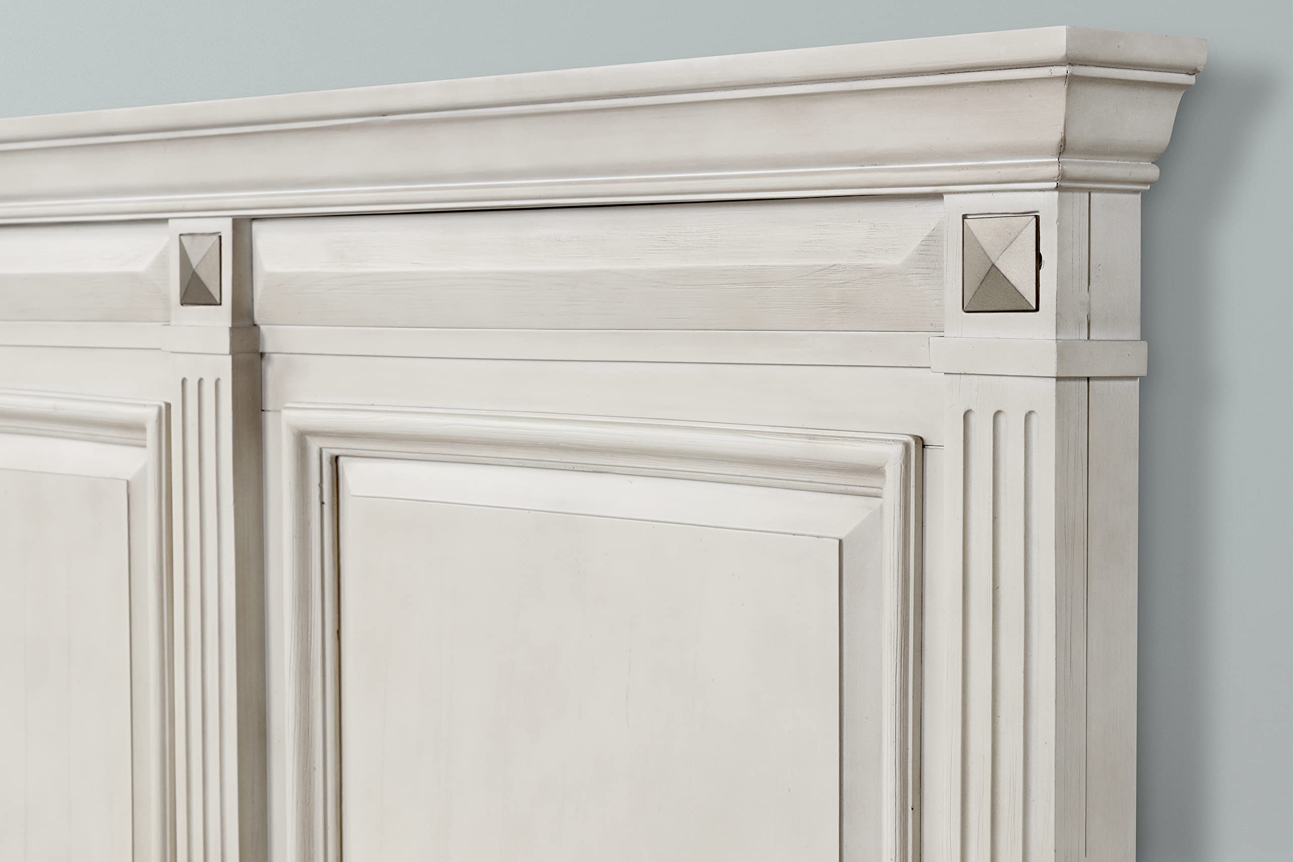 Roundhill Furniture Renova Distressed Parchment Wood Panel Bed, Queen