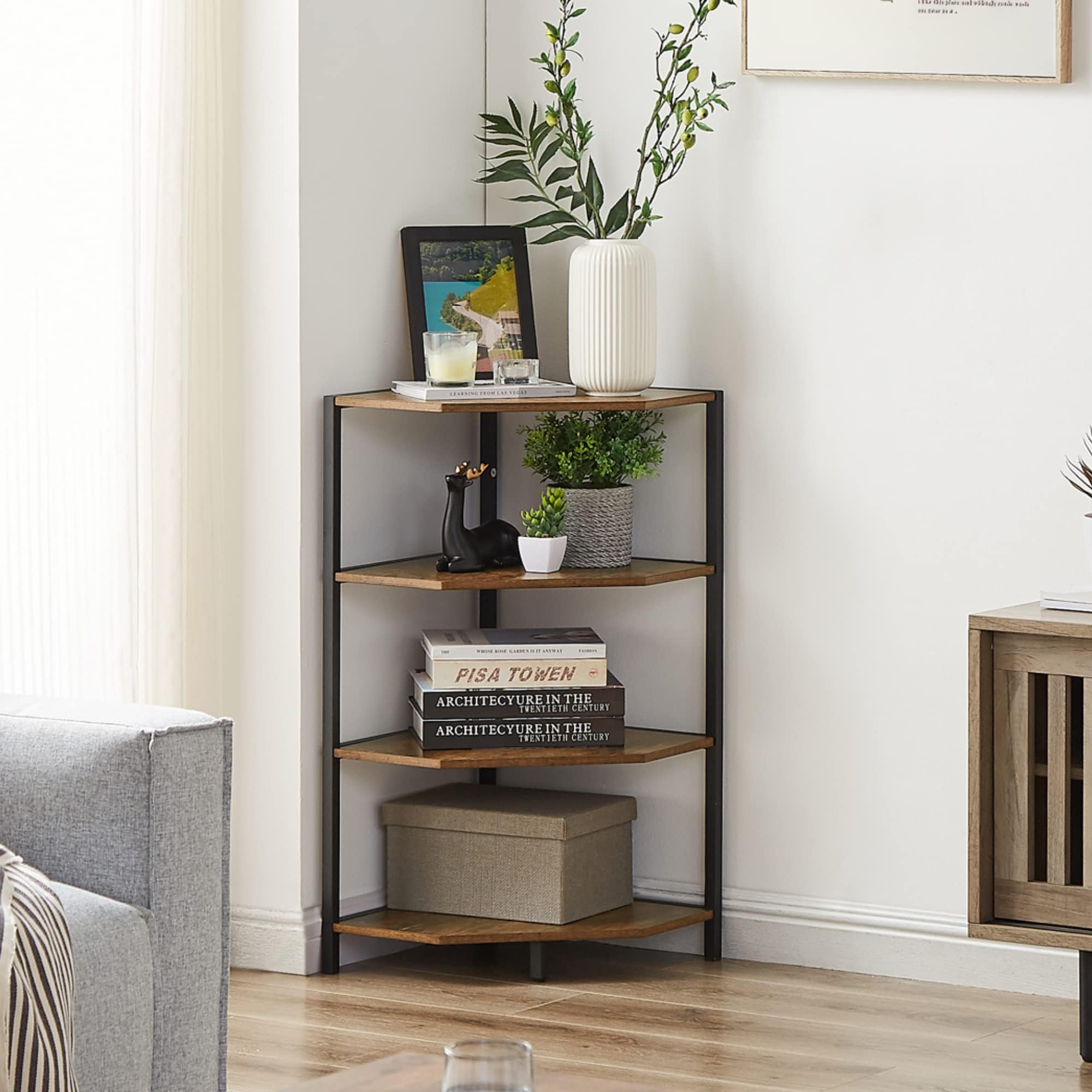 Amazon.com: VECELO Corner Shelf, 4-Tier Display Shelves, Wood Storage ...