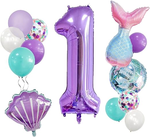 Amazon.com: Number 1 Mermaid Birthday Decorations: 13 Pcs Mermaid Tail ...