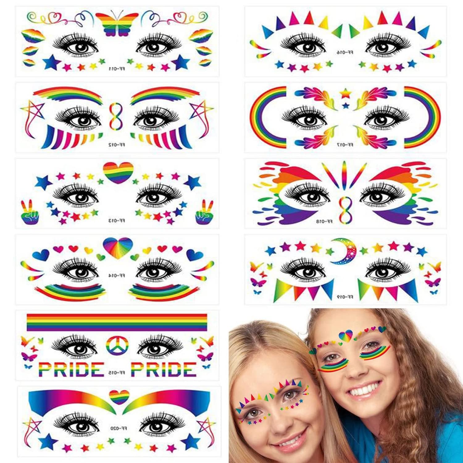 Amazon.com : 10 Sheets Pride Day Face Tattoo Stickers for LGBT Gay ...