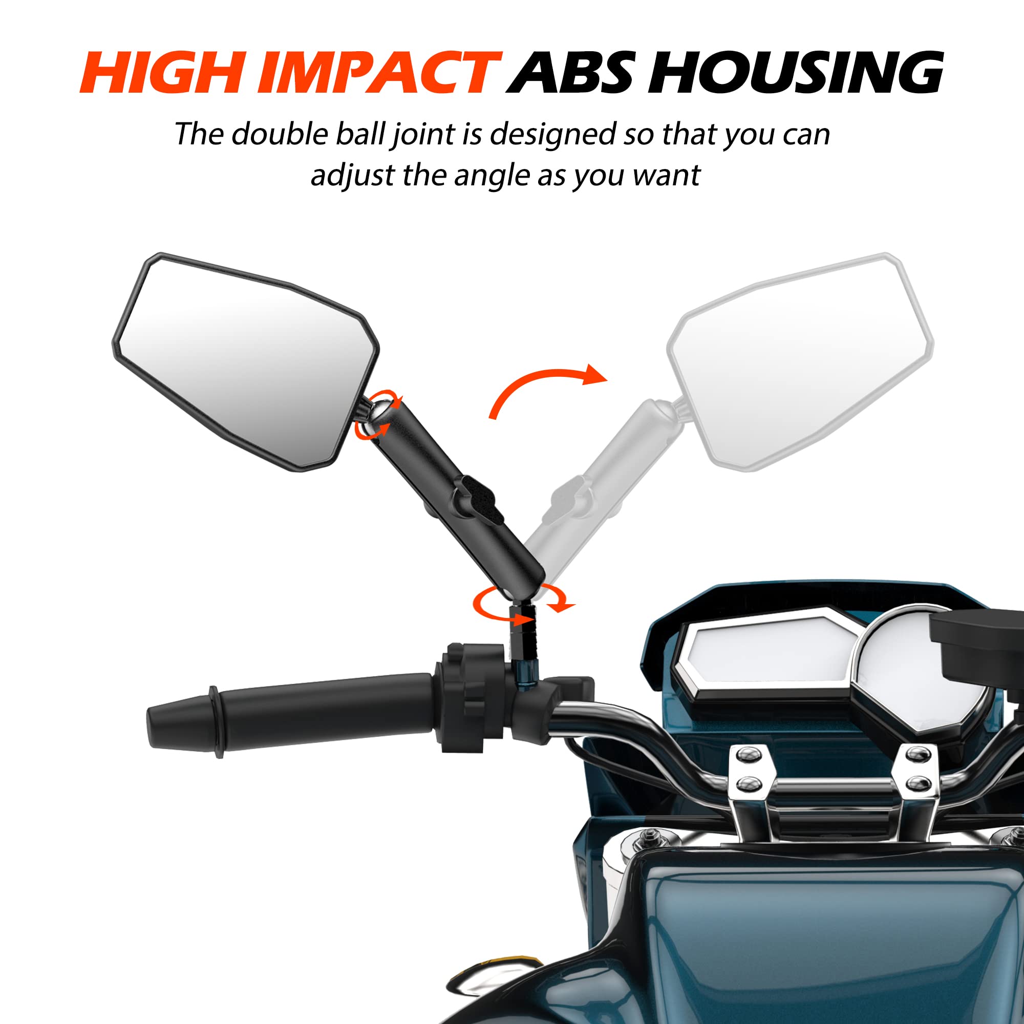 Esploratori Motorcycle Rear View Mirrors, Black Universal Angle ...