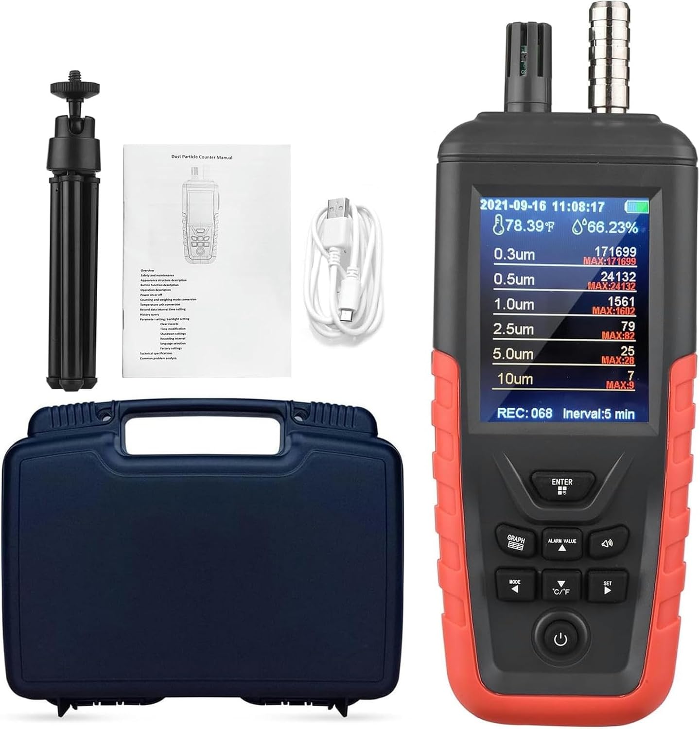 Amazon.com: Dust Particle Counter 3/6-Channel PM2.5 PM10 Detector with ...