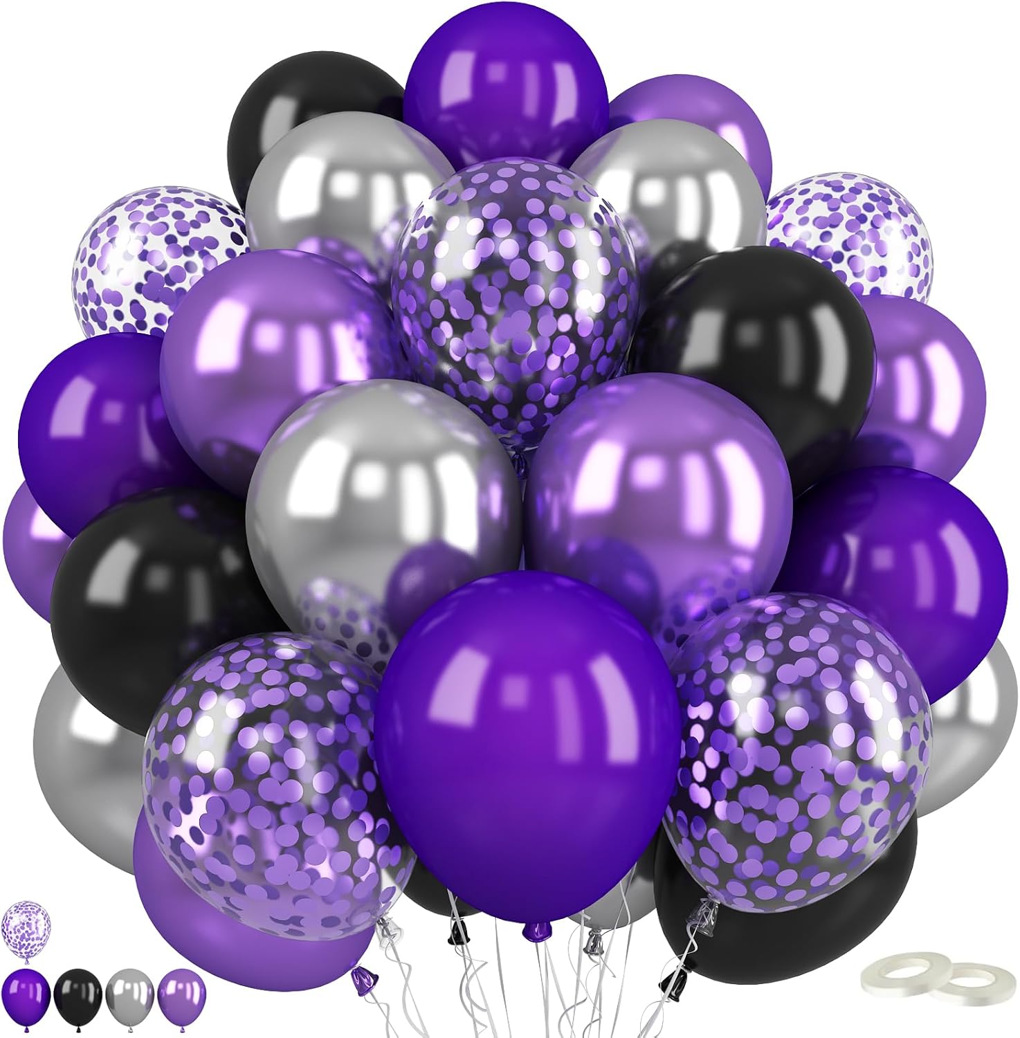 Amazon.com: Purple and Black Balloons,60 Pcs 12 Inches Metallic Purple ...