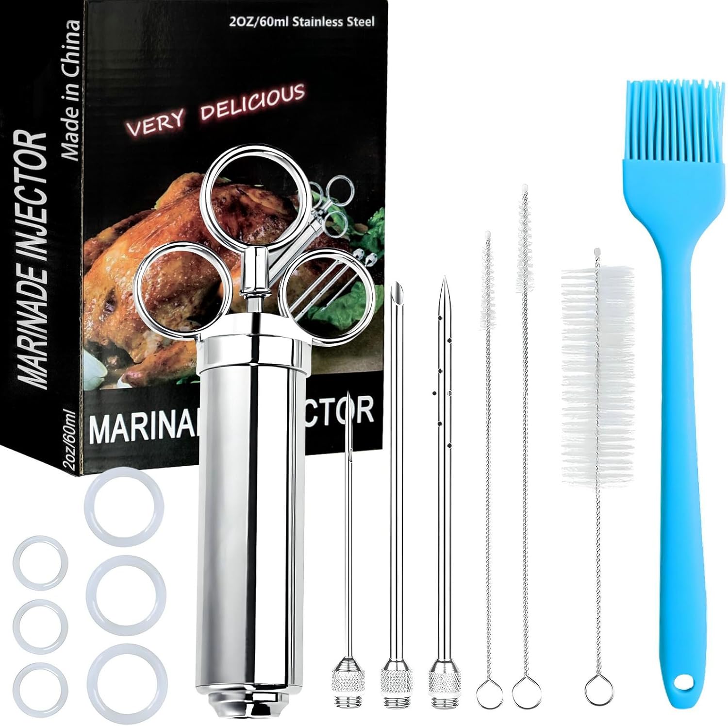 Amazon.com: PEOUWNES 304-Stainless Steel Meat Injector Syringe Kit with ...