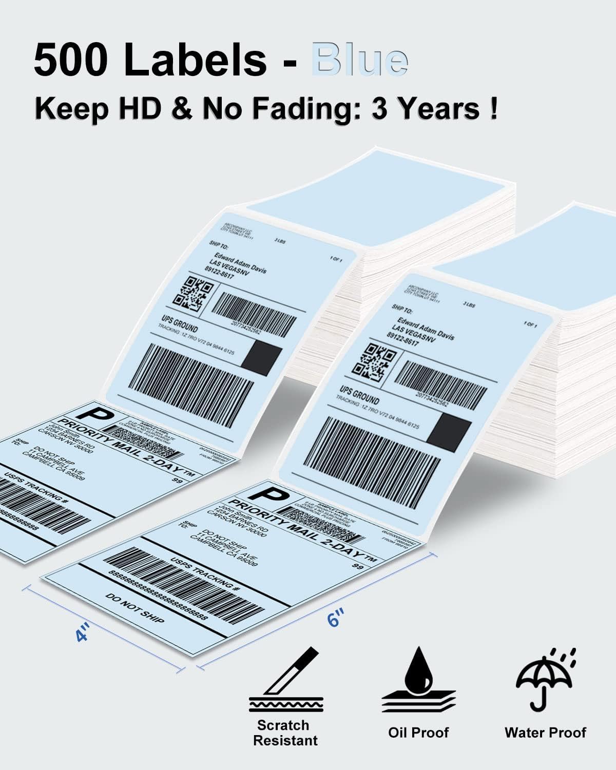 Snapklik.com : 4x6 Thermal Label Printer Paper - 500 PCS Blue 4"x6" Fan ...
