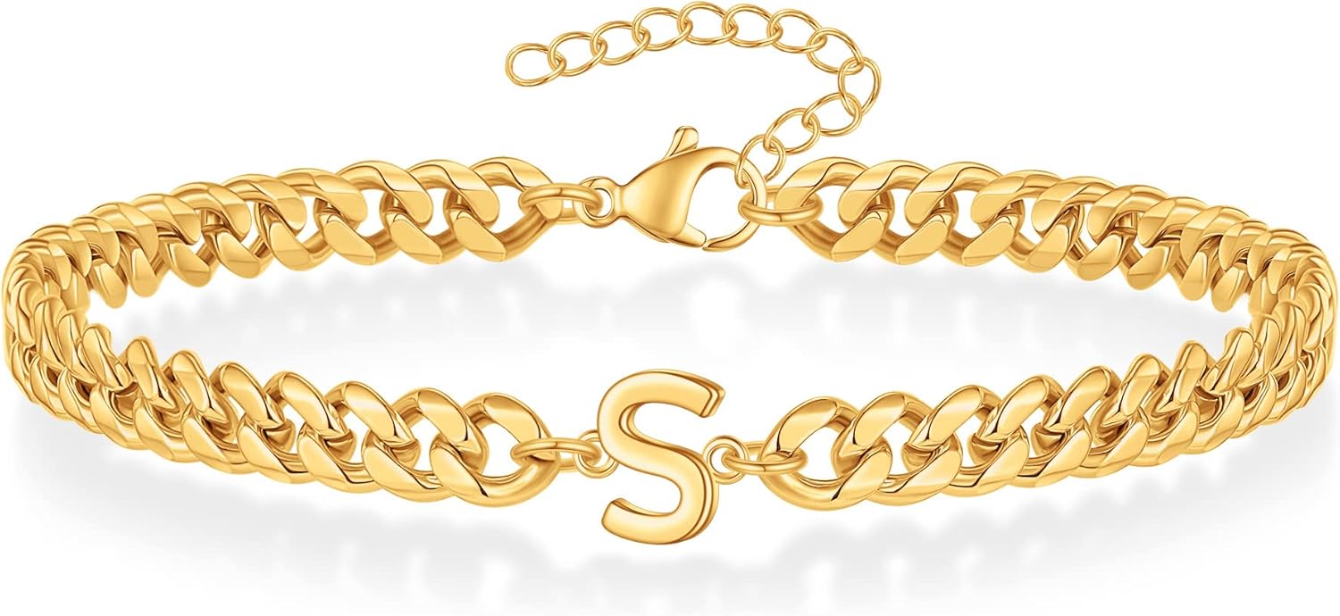 Amazon.com: FOCOOG Initial Bracelet for Men - Cuban Link Chain Gold ...