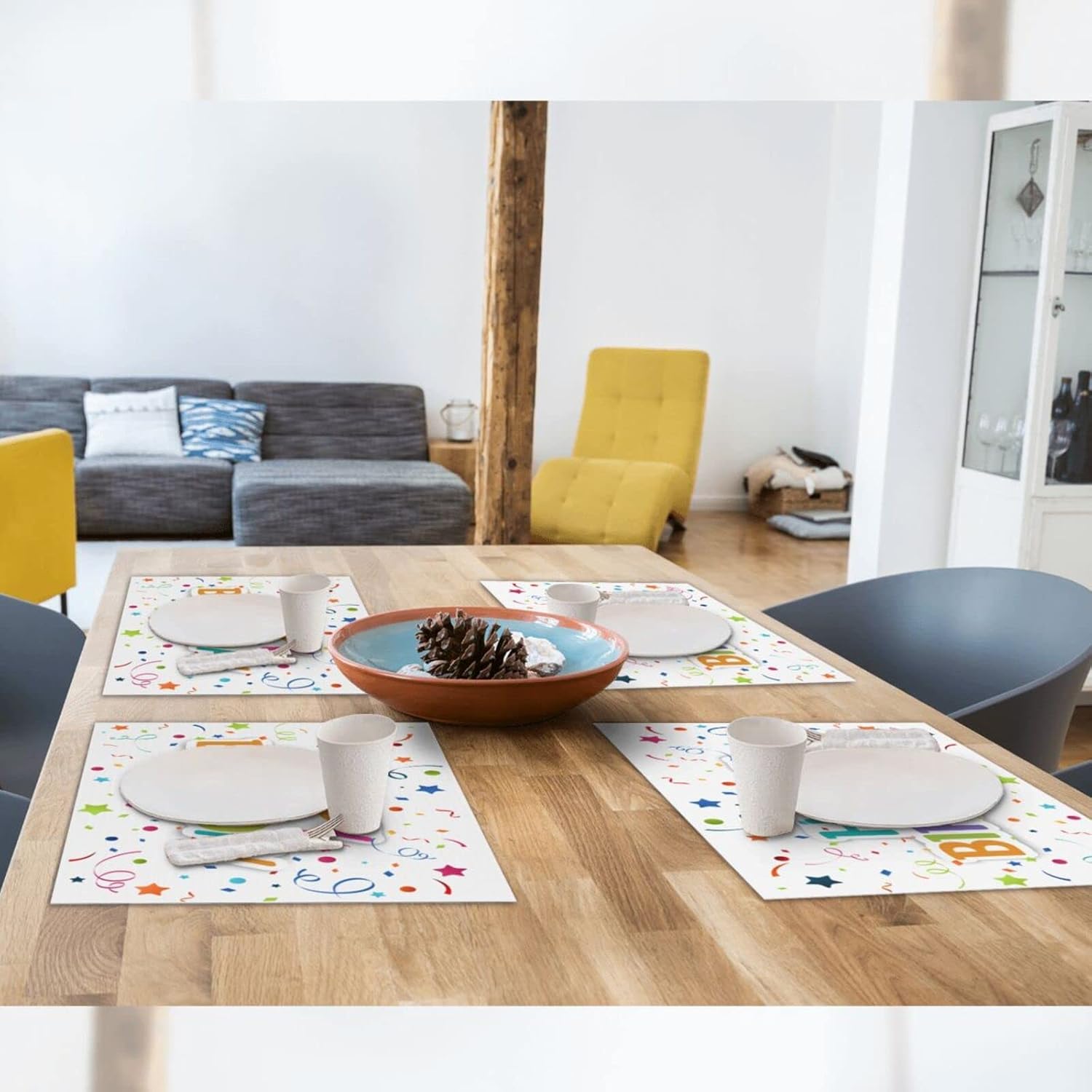 Juego de 4 manteles individuales de tela de feliz cumpleaños para mesa ...