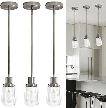 Yaohong Hanging Pendant Light Fixture Satin Nickel Pendant Light for ...